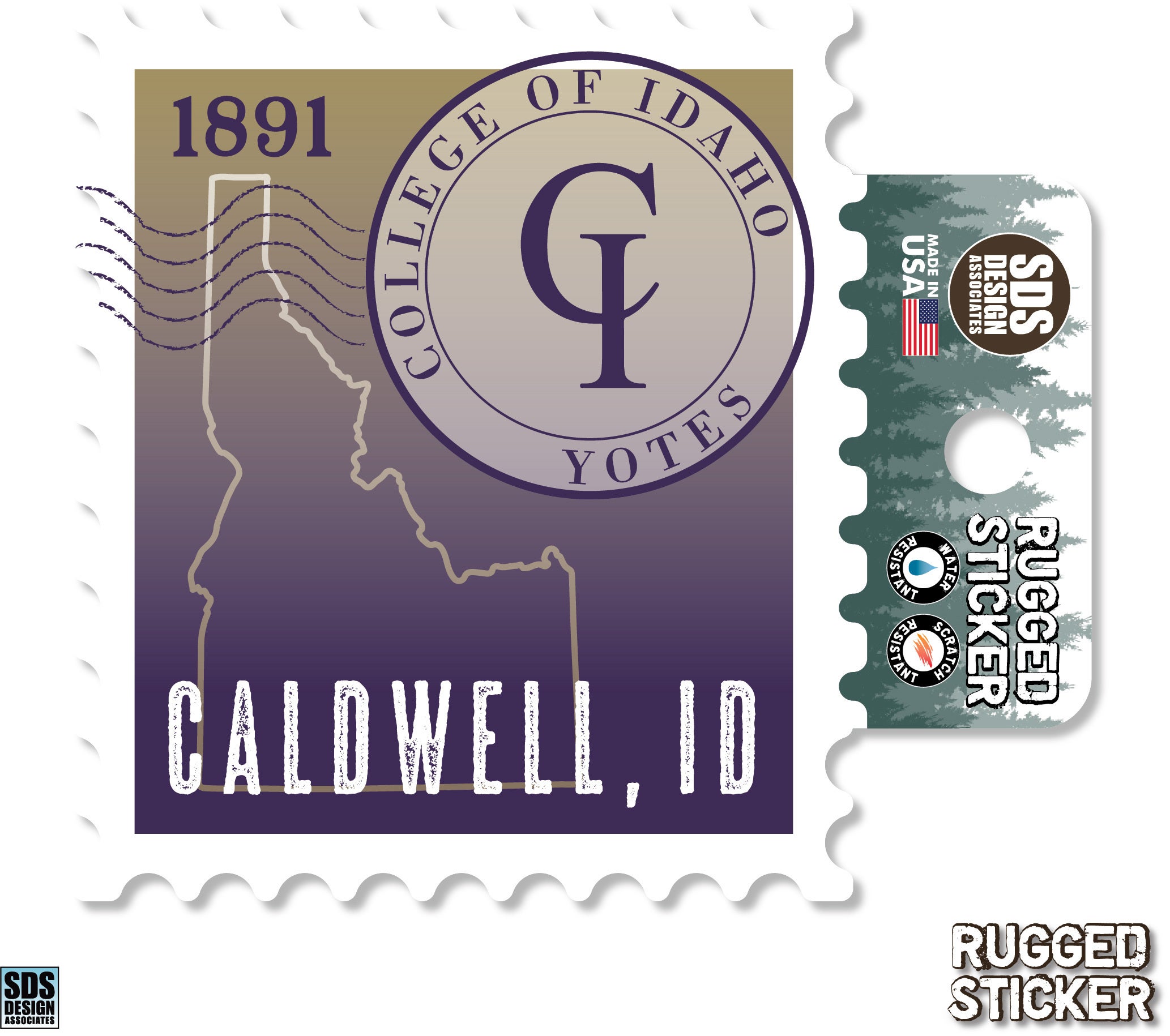 SDS: RUGGED STICKERS | YoteStore - The College of Idaho's College Store